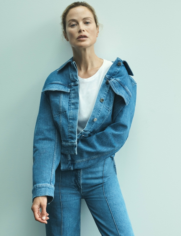 Another Tomorrow Cropped Denim Jacket at Air Supply